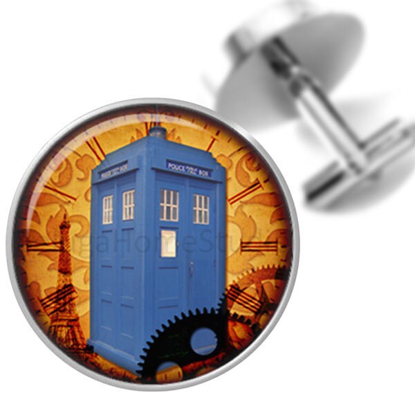 Cufflinks Blue Tardis British Steampunk Sepia Groomsmen | Etsy