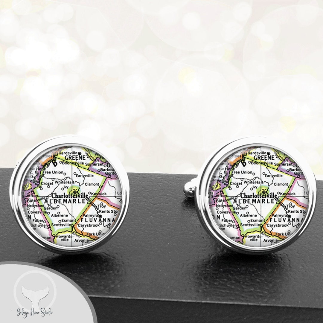 Virginia Map Cufflinks / Albemarle County VA Cuff Links / City ...