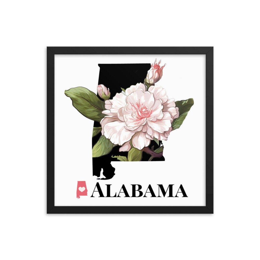 State of Alabama Art Print With State Flower, Camellia, Framed Print ...