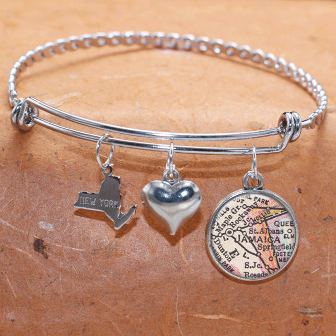 Map Bracelet Jamaica Queens State of NY Bangle Cuff Bracelet Vintage ...