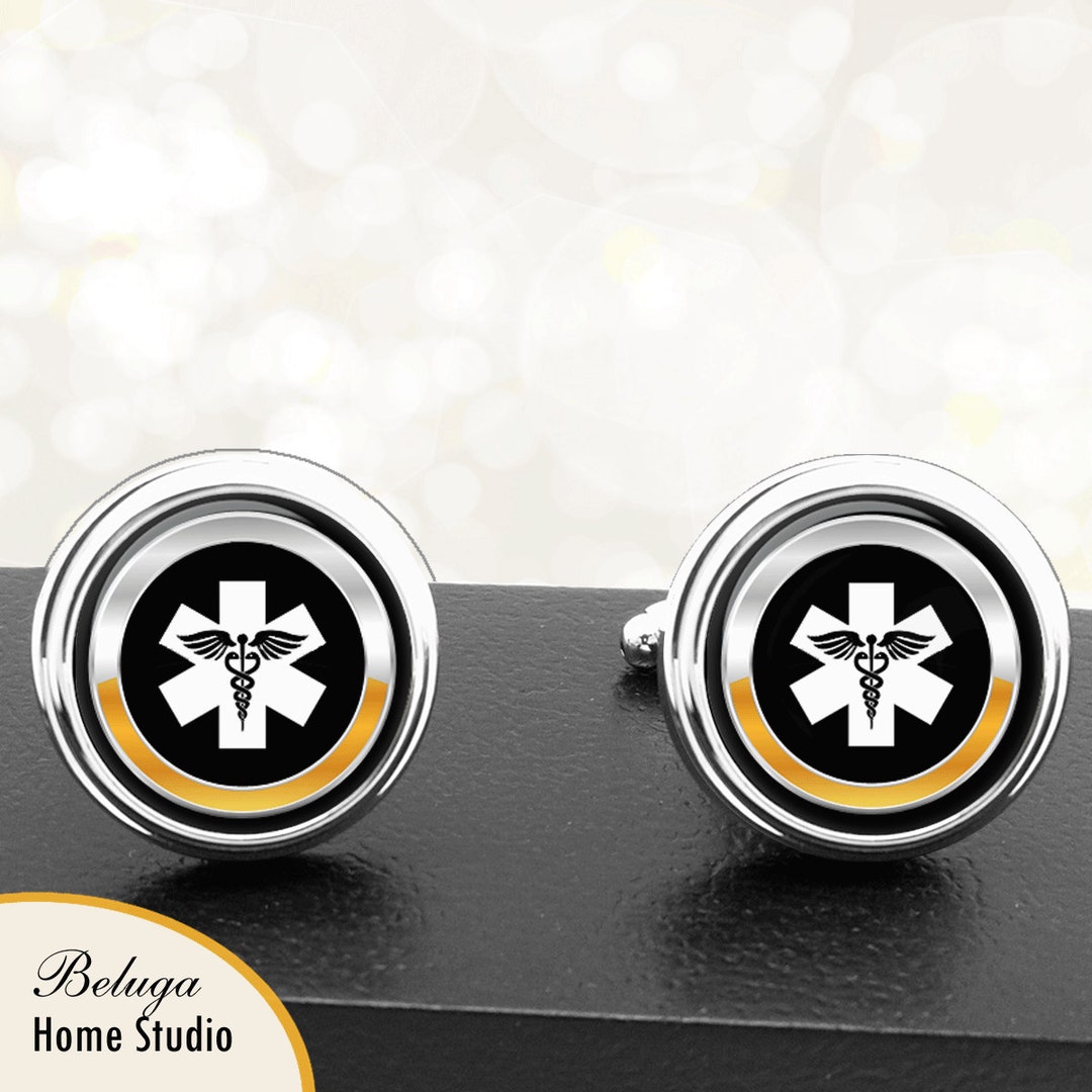 Cufflinks Caduceus Medical Symbol Gold Silver Border on Black Doctor ...