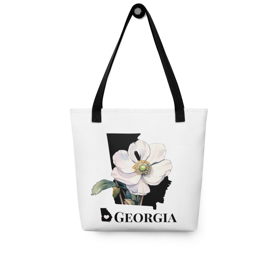 Georgia State Small Tote Bag With State Flower, Cherokee Rose, GA Map ...