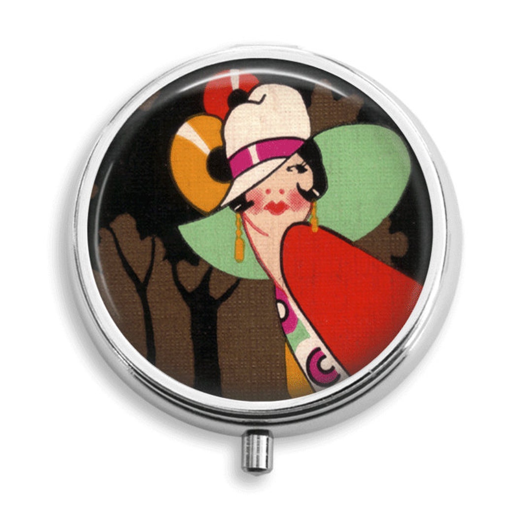 Pill Box Pill Case Art Deco Lady With Horned Hat Pill Holder Pill ...