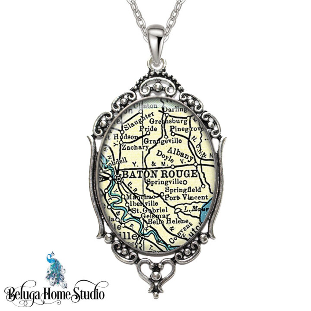 Vintage Map Pendant Oval Filigree City Baton Rouge Louisiana Antique ...