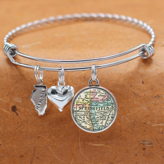 Illinois Map Bracelet / Springfield IL / Charm Bracelet / - Etsy UK