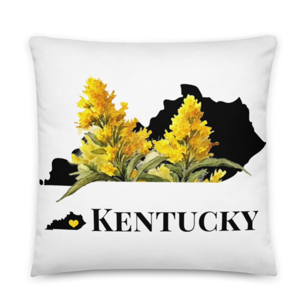 Kentucky Map Pillow With State Flower, Yellow Goldenrod, KY Throw ...