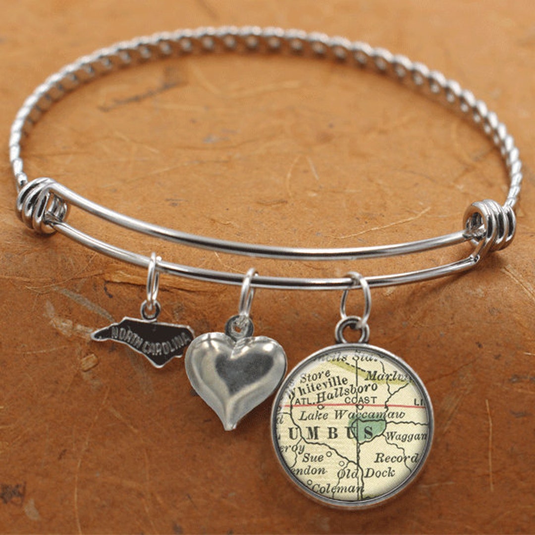 North Carolina Map Bracelet / Lake Waccamaw NC / Charm Bracelet ...