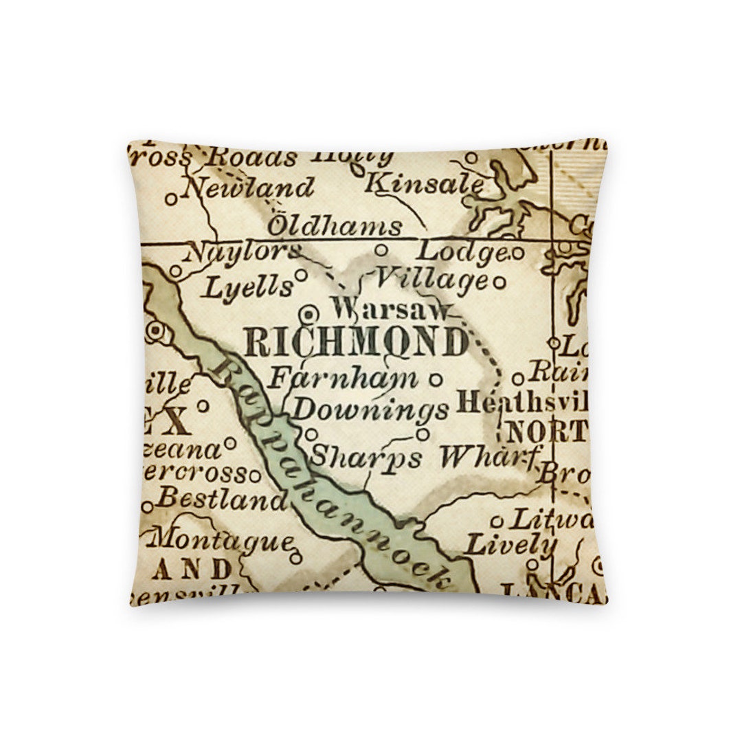 Virginia Map Pillow / Richmond VA Throw Pillow / State City Maps Home ...