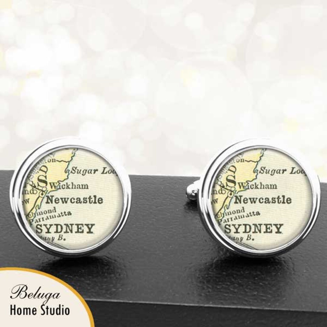 Map Cufflinks Newcastle Australia Cuff Links for Groomsmen Groom Fiance ...