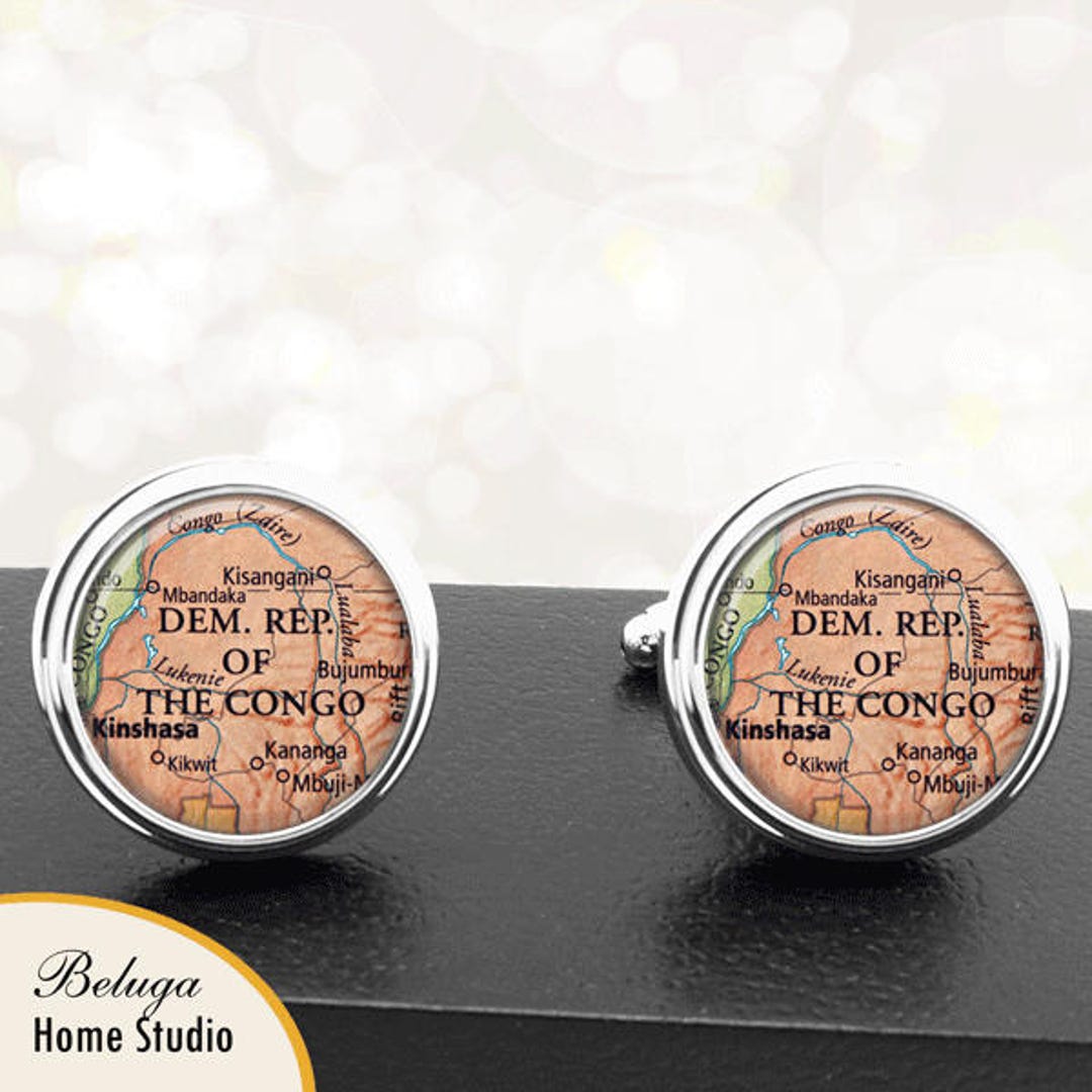 Map Cufflinks Kinshasa Dem Rep of the Congo Central Africa Cuff Links ...