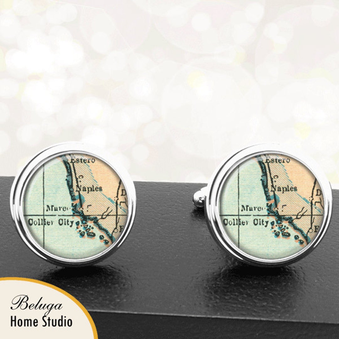 Map Cufflinks Naples FL Handmade Cuff Links City Antique Maps Florida ...