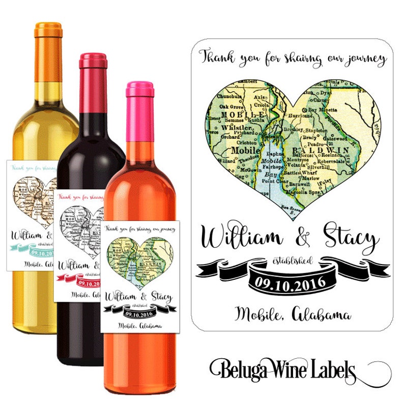 Custom Wine Labels / Custom Map Stickers / Wedding Labels / - Etsy