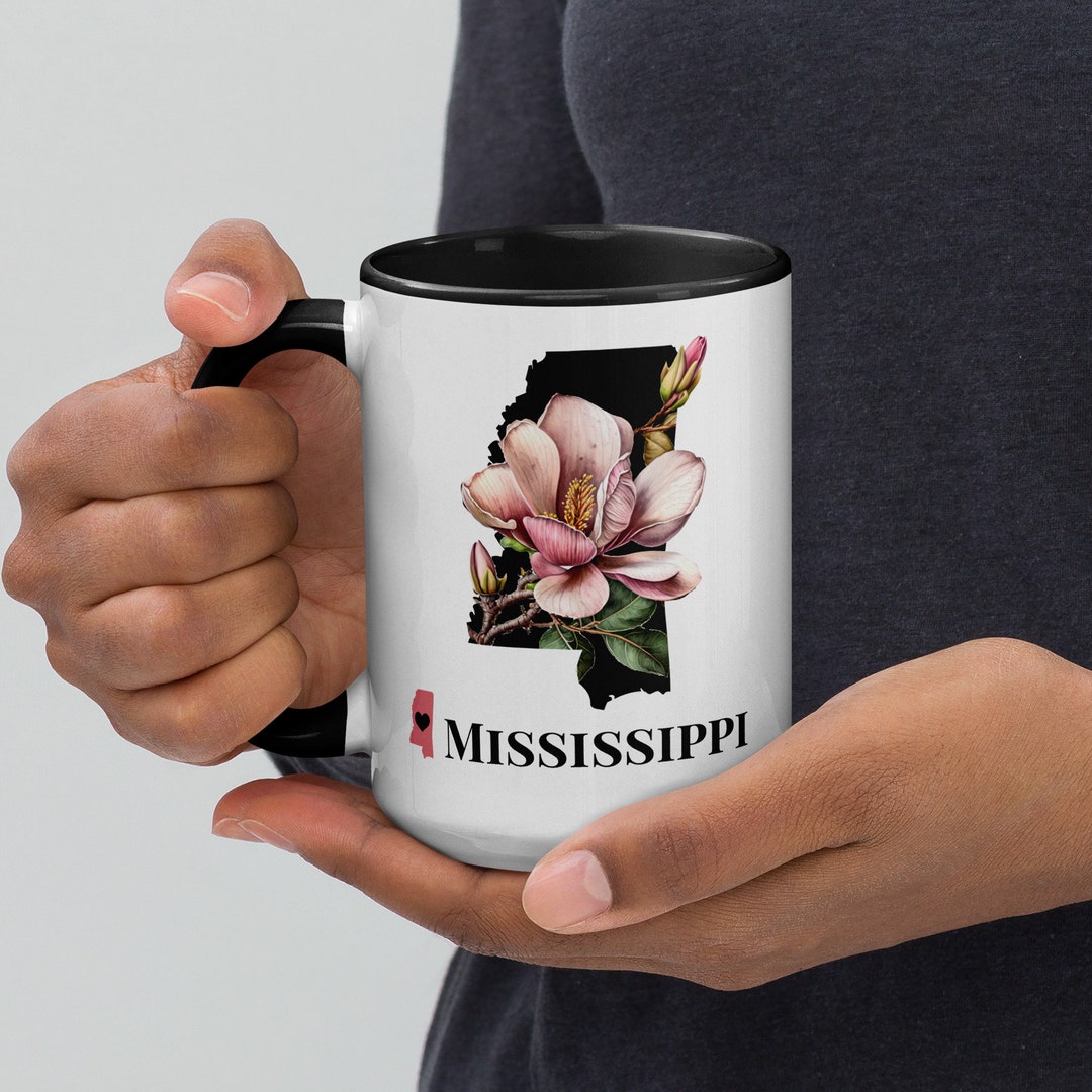 Mississippi Mug, Color Inside, MS State Flower, Magnolias, Coffee Cup, Drinkware, Art Mug, MS ...