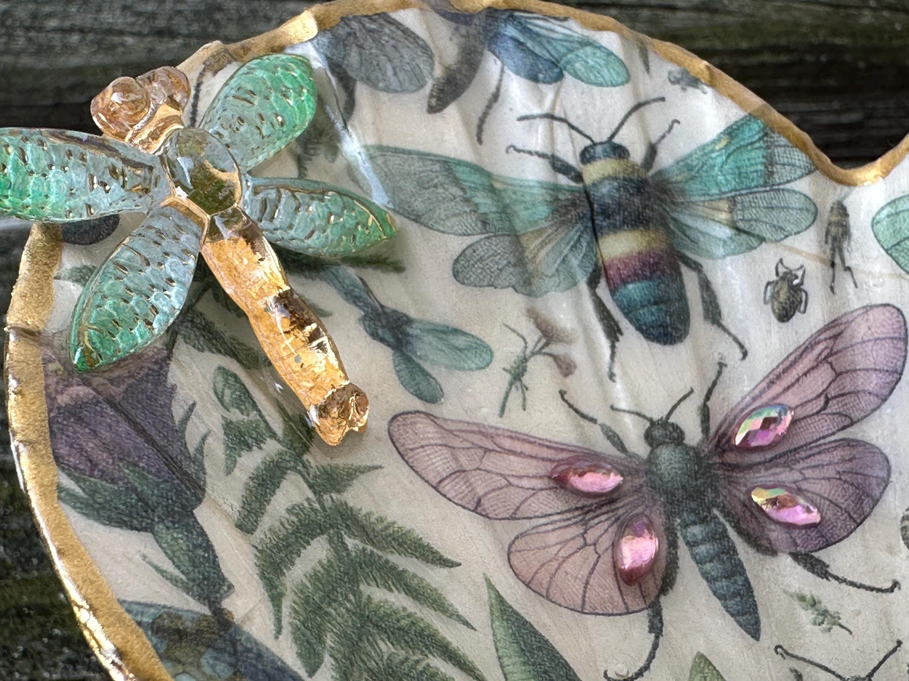 Pastel Dragonflies Decoupaged Handmade Heart Scallop Shell Trinket Dish ...