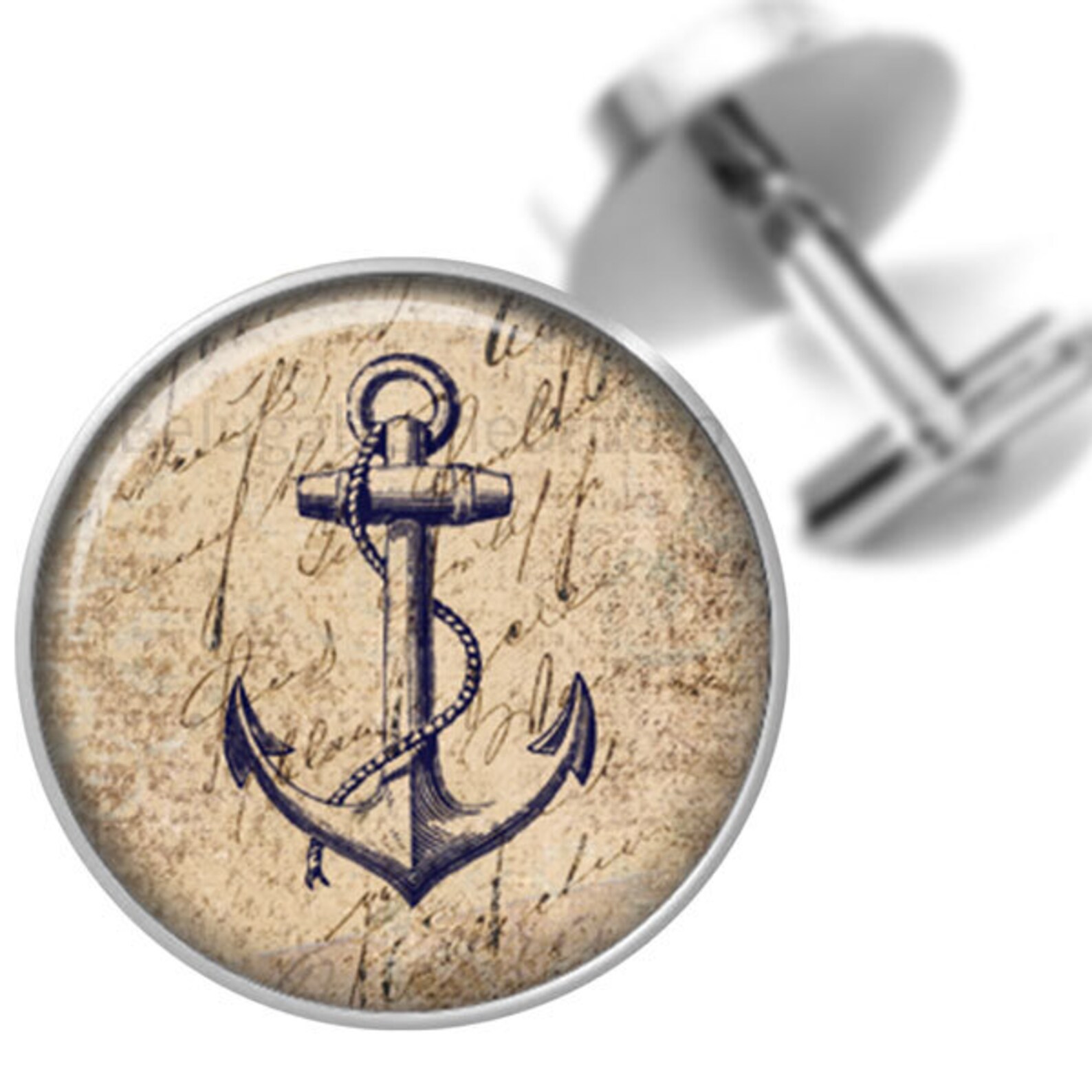 Anchor Nautical Cufflinks Sepia Handwriting Grunge Background - Etsy