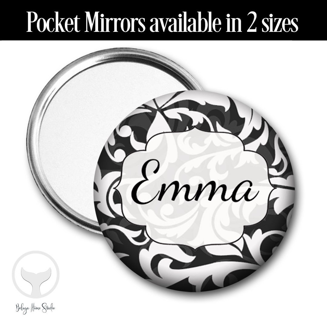 Personalized Name Mirror, Black White Floral Swirls, Holiday Gift ...