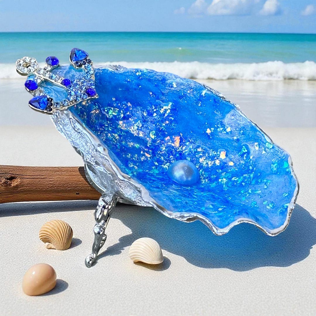 Coastal Vibes With Anchor Handmade Oyster Shell Trinket Dish, Blue ...