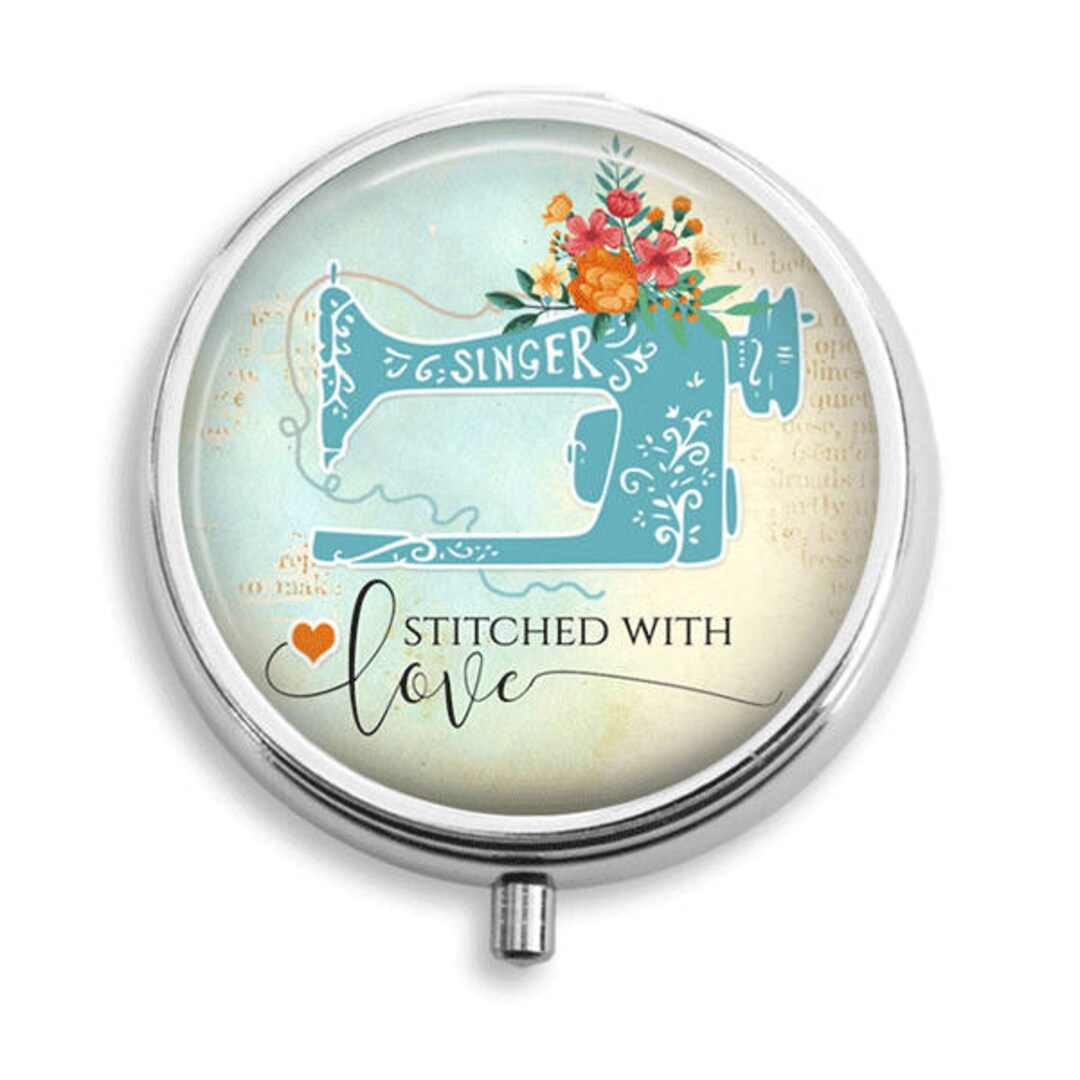 Pill Box Case Stitches With Love Sewing Machine With Flower Bouquet ...