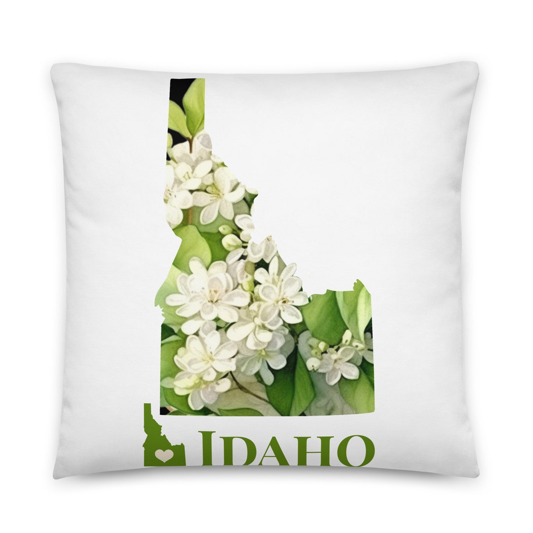 Idaho Map Pillow With State Flower, Syringa, ID Throw Pillow, Sofa ...