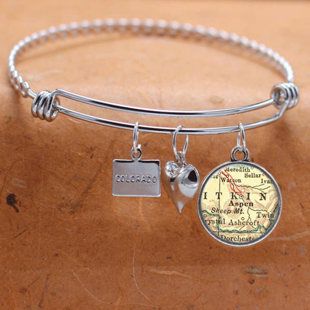 Aspen Colorado Map Charm Bracelet State of CO Bangle Cuff Bracelet ...