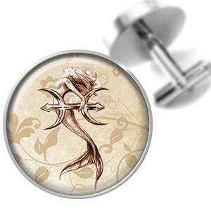 Cufflinks Sepia Mermaid With Trident Handmade Cuff Links - Etsy UK