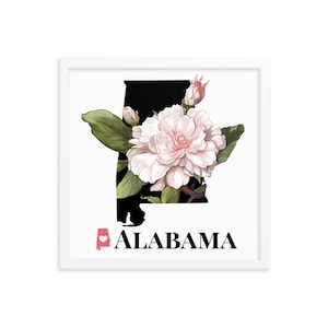State of Alabama Art Print With State Flower, Camellia, Framed Print ...