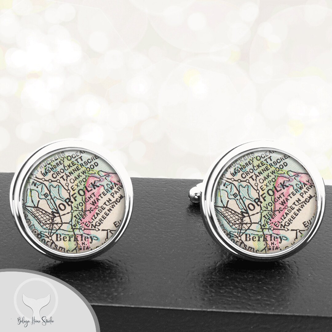 Custom Virginia Map Cufflinks / Vintage Map Norfolk VA Cuff Links ...