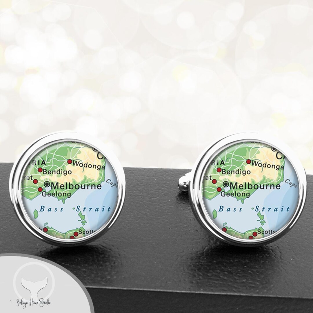 Melbourne Australia Map Cufflinks, Cuff Links for Groomsmen, Wedding ...