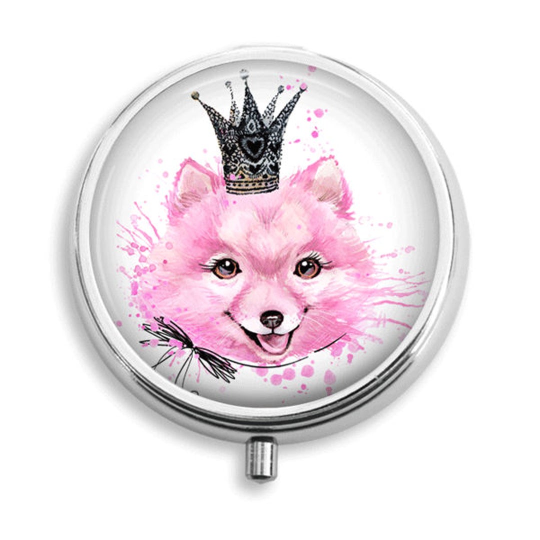 Pink Princess Dog Wearing Crown Pill Box Case Trinket Box Vitamin ...