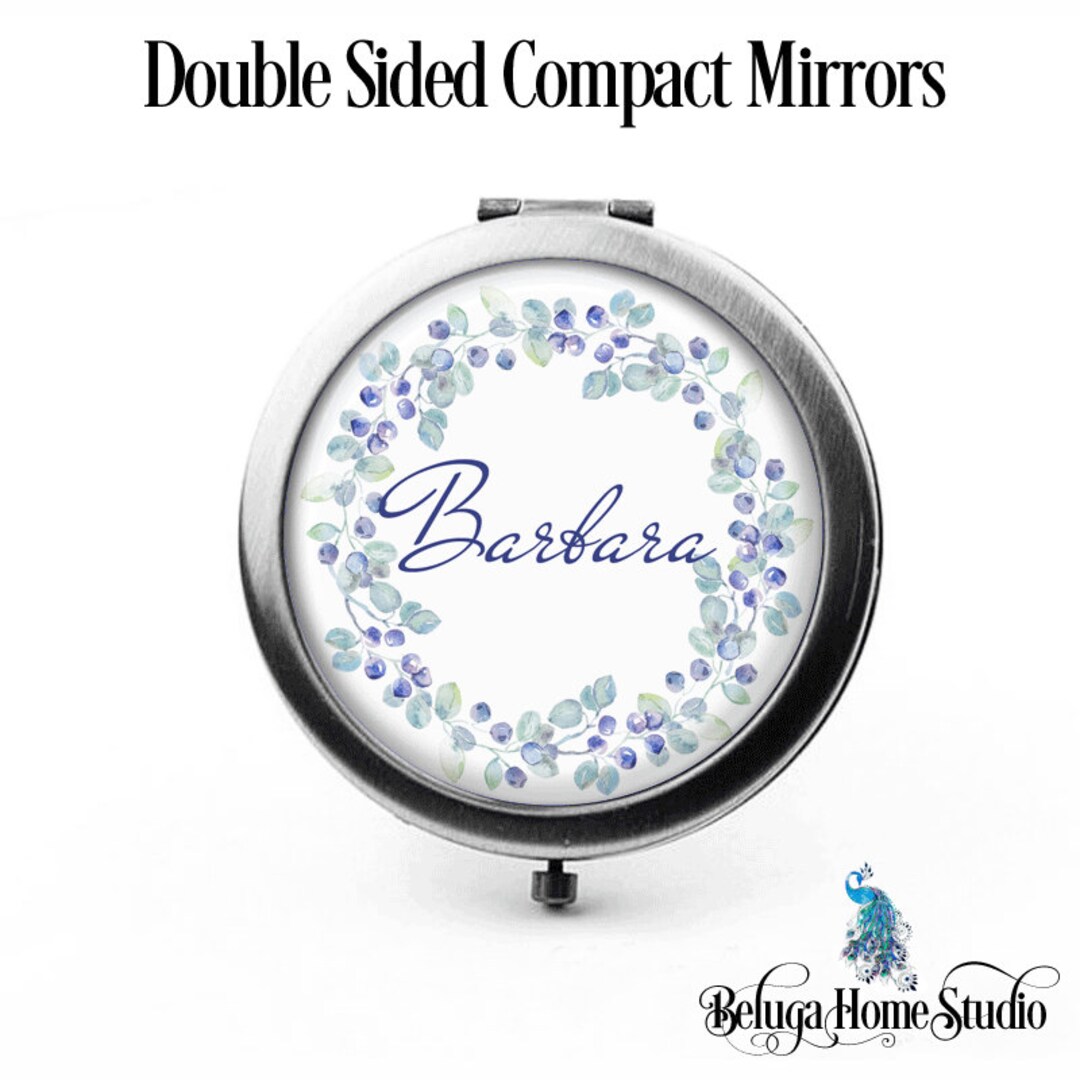 Custom Compact Mirror Watercolor Style Blueberry Leaves Floral Wreath ...