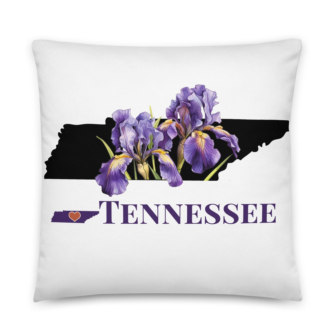 Tennessee Map Pillow With State Flower, Iris, TN, Throw Pillow, Sofa ...