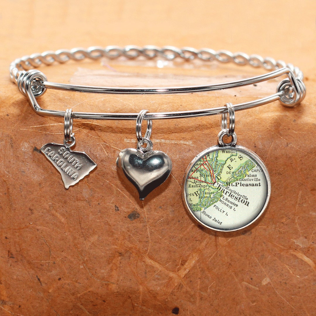 South Carolina Map Bracelet / Charleston SC / Custom Map Charm Bracelet ...