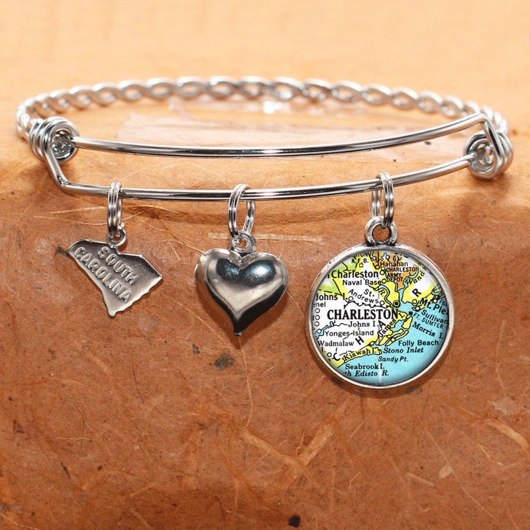 South Carolina Map Bracelet / Charleston SC / Map Charm Bracelet ...