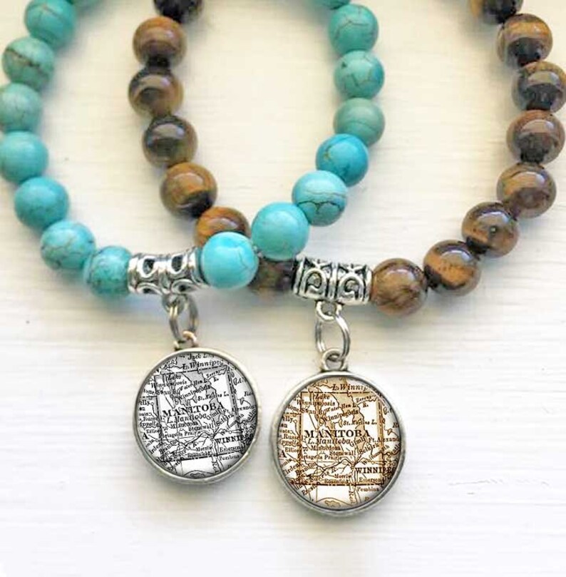Manitoba Canada / Beaded Bracelet With Map Charm / Custom Map Charm ...