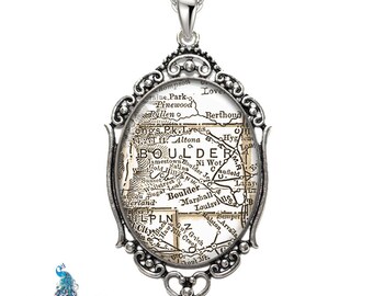 Vintage Map Necklace Oval Filigree Pendant City of | Etsy