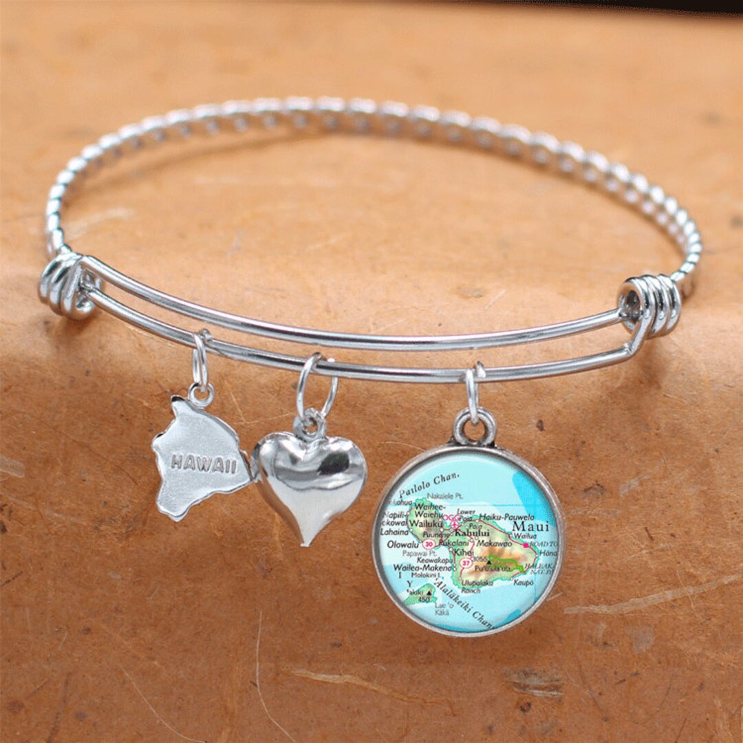 Maui Map Bracelet / Hawaii Bracelet / Map Jewelry / Map Charm Bracelet ...