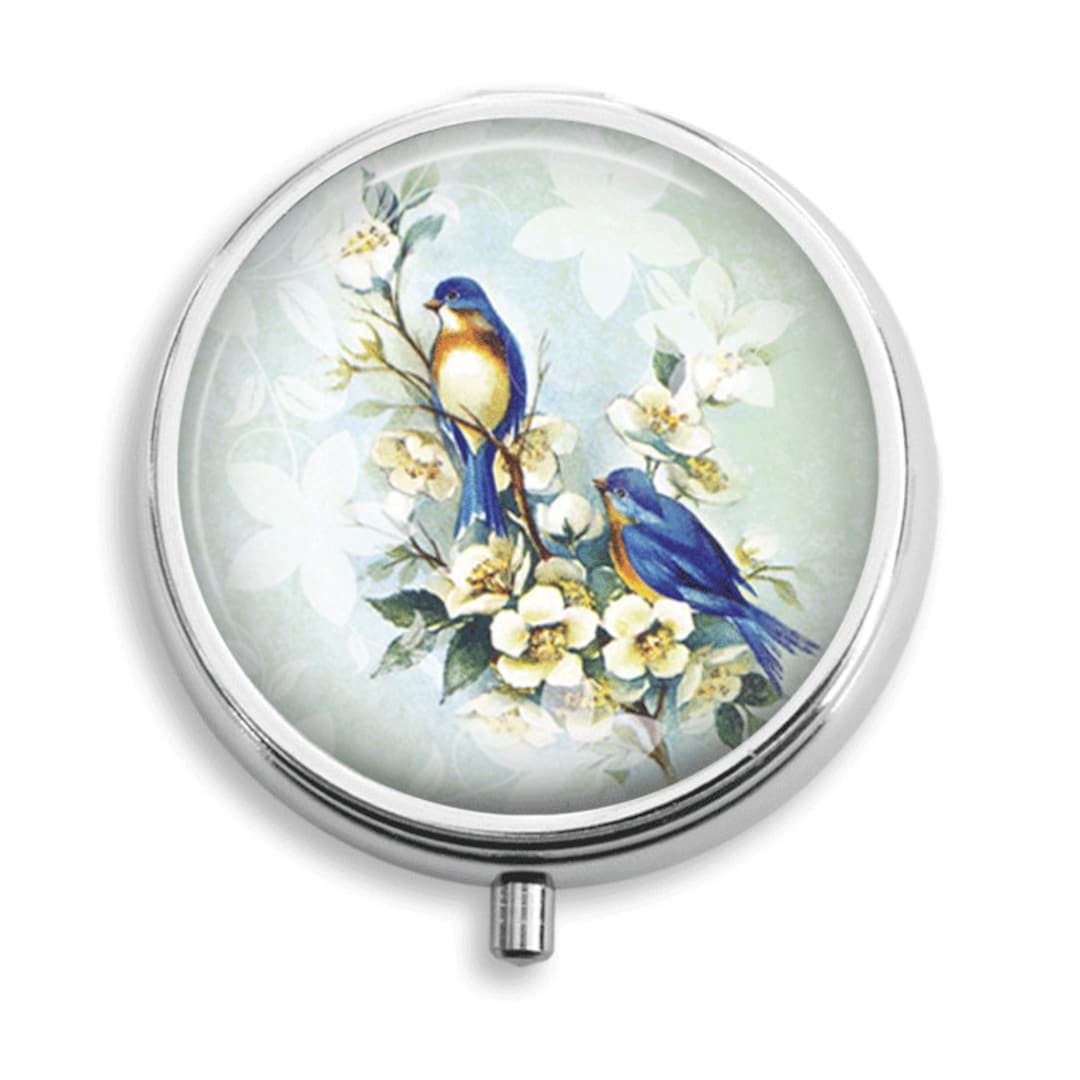 Pill Box Pill Case Barn Swallow Birds Yellow White Flowers Holder Pill ...