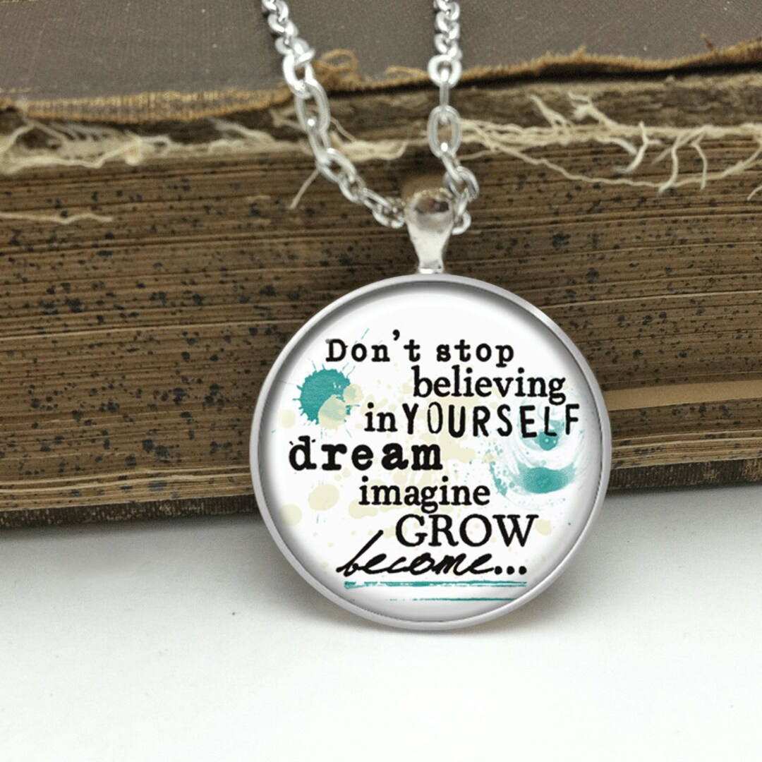 Dream Imagine Grow Become Inspirational Pendant Necklace Typography Art ...