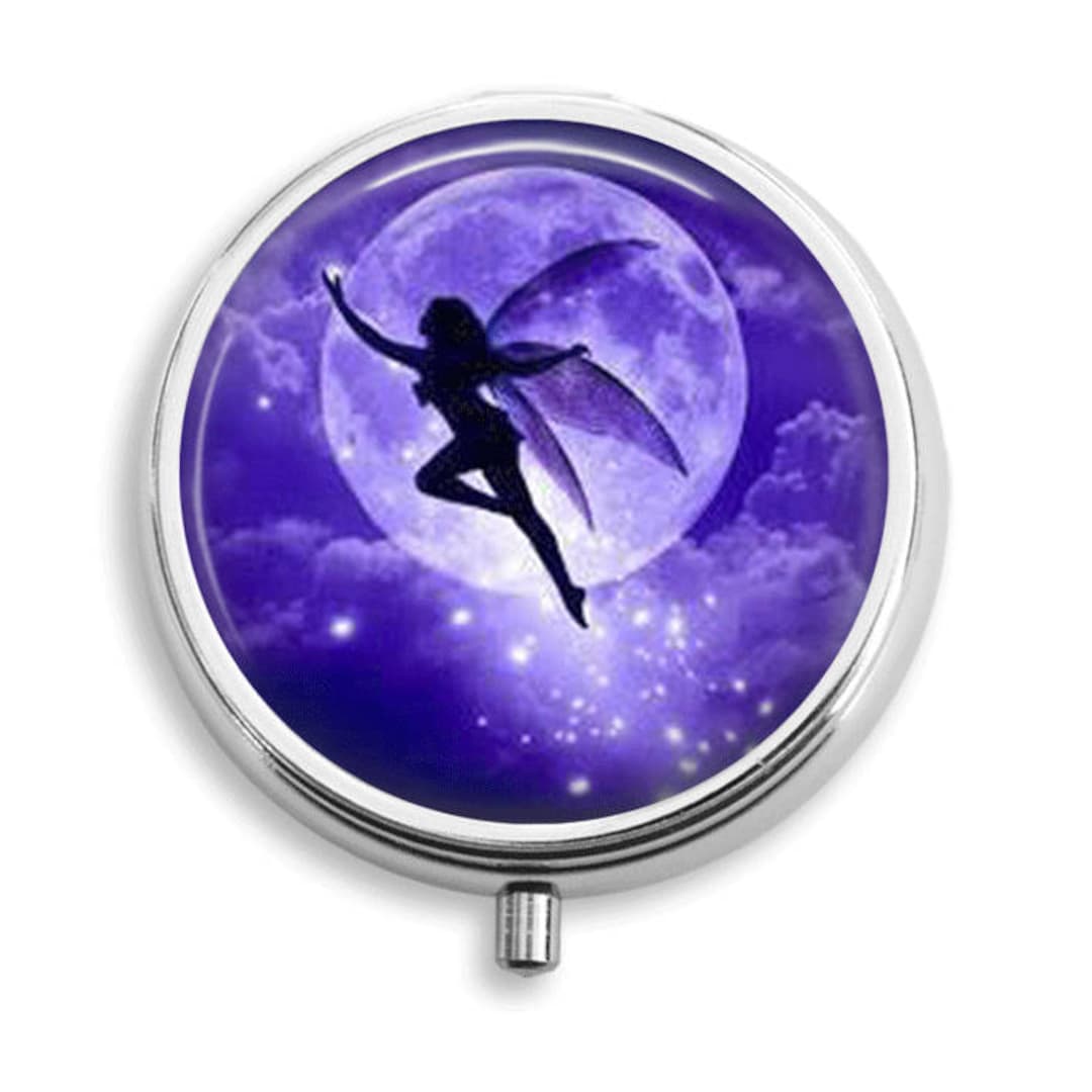 Pill Case Moon Fairy Purple Night Sky With Full Moon Pill Box Trinket ...
