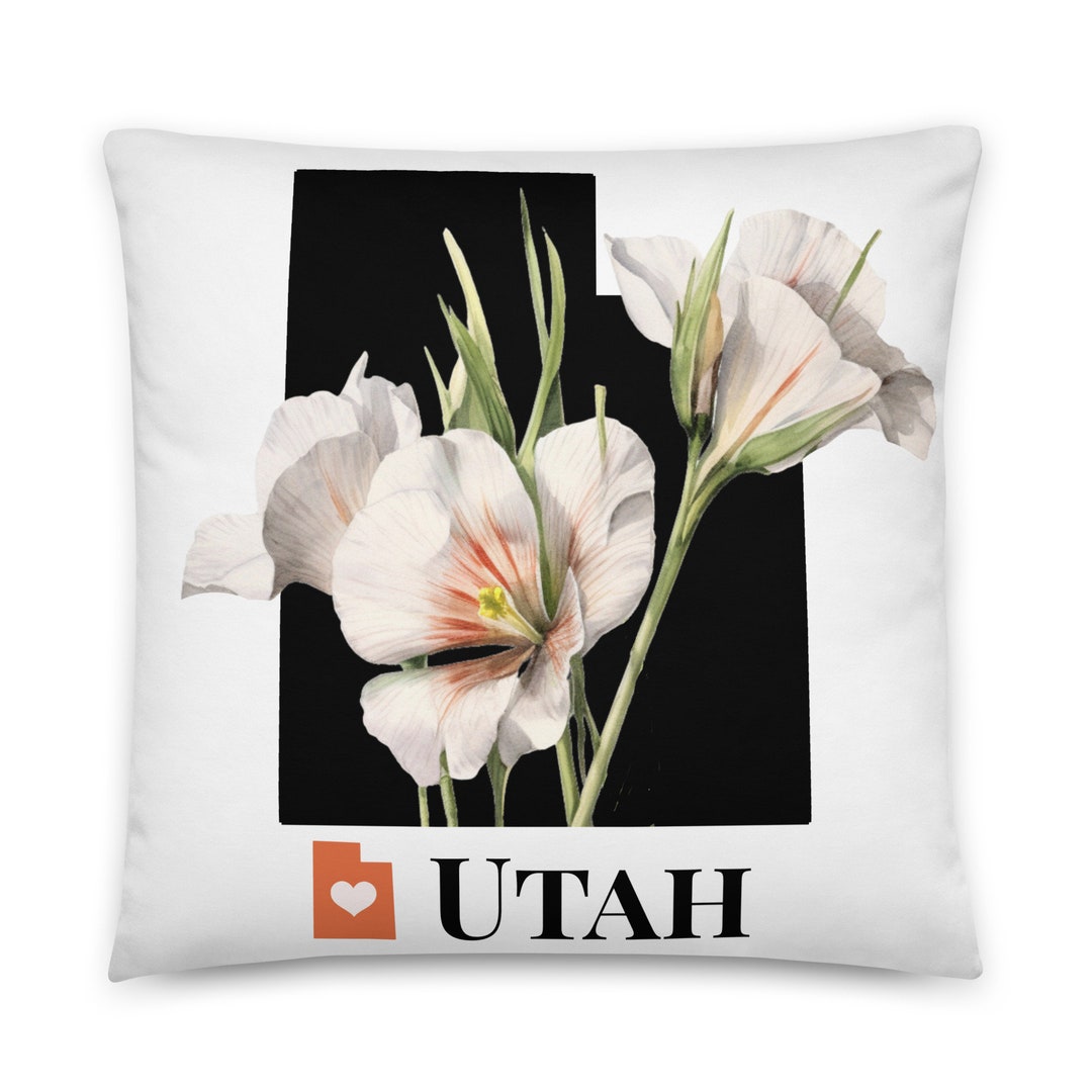 Utah Map Pillow With State Flower, Sego Lily, Lilies, Personalized UT ...