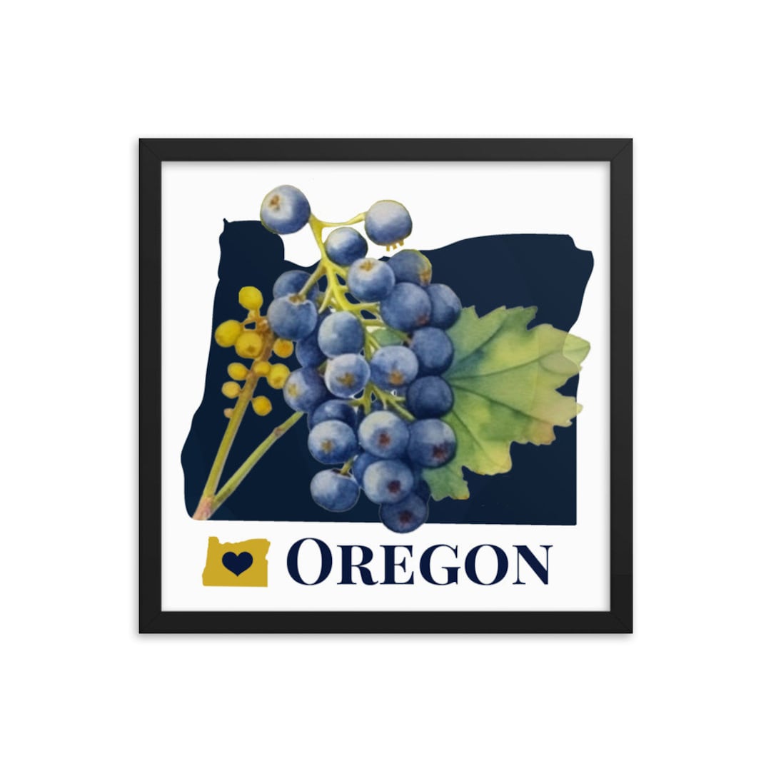 Oregon Art Print With State Flower, Oregon Grapes, Framed Print, OR Map ...