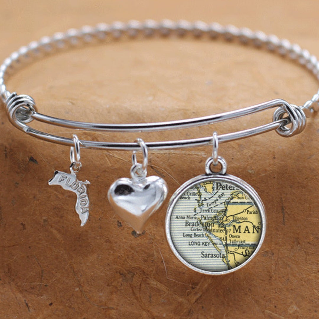 Florida Map Bracelet / Bradenton FL / Charm Bracelet / Vintage Map ...