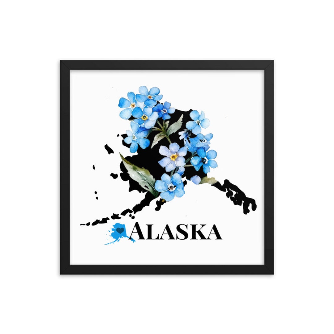 State of Alaska Art Print With State Flower, Forget Me Not Blossoms ...