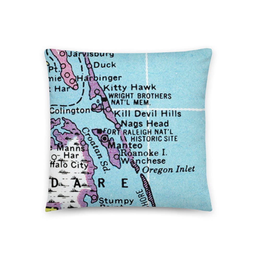 Nags Head North Carolina Map Pillow / OBX Outer Banks Throw Pillow / NC ...