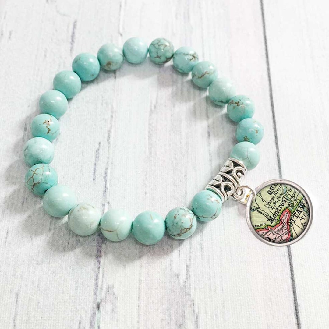 Montreal Canada / Beaded Bracelet With Map Charm / Custom Map Charm ...
