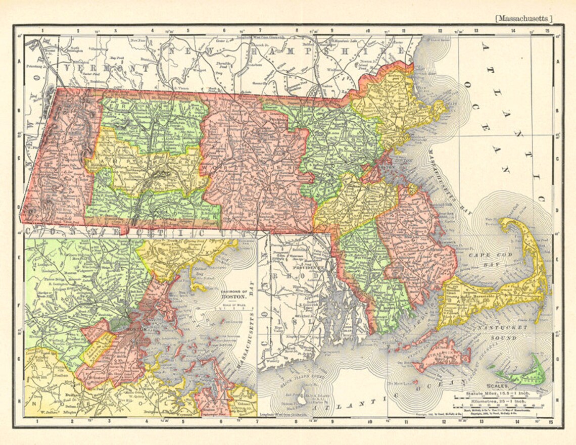 Map Keychain Boston Massachusetts Key Ring Fob | Etsy