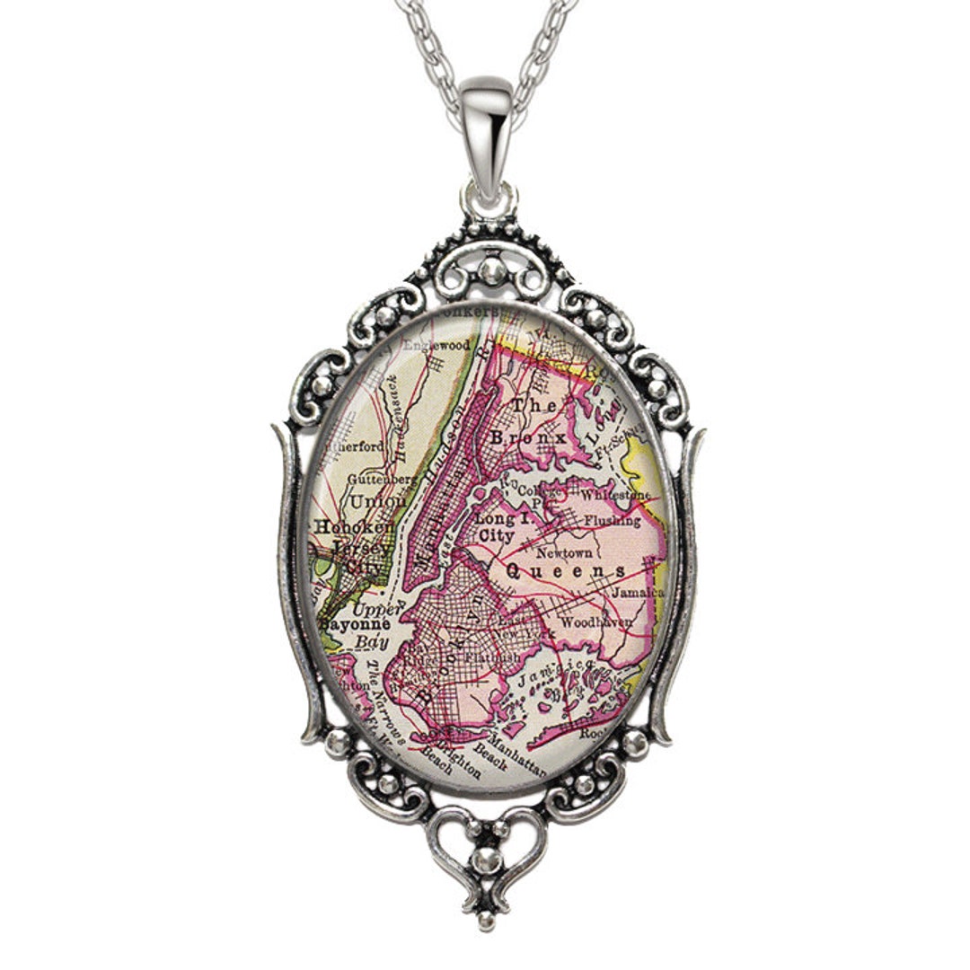 Map Pendant New York Burroughs Queens Brooklyn Bronx and Manhattan Oval ...