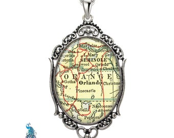 Orlando Florida Map Pendant Necklace - Etsy
