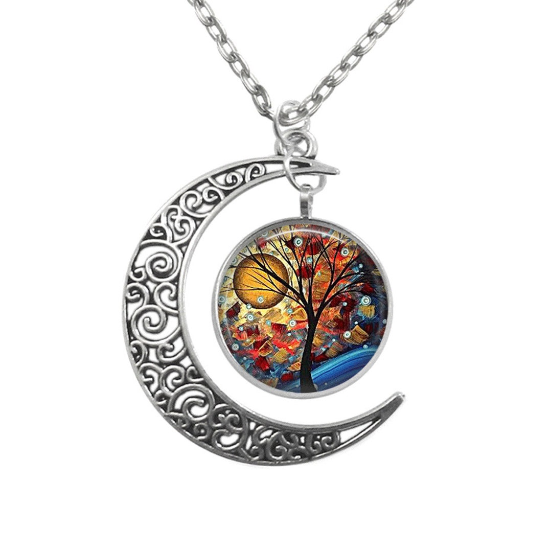 Filigree Moon Pendant Harvest Moon Antique Silver Necklace - Etsy