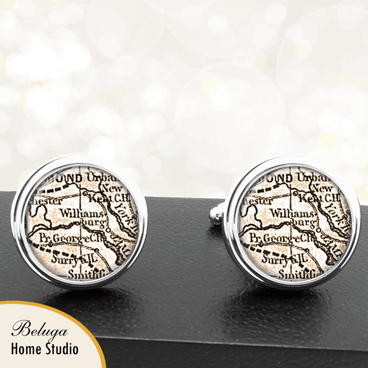 Map Cufflinks Williamsburg VA Handmade Cufflinks City State Antique ...